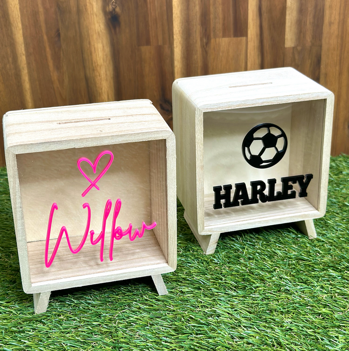Personalised Name Wooden Money Box – Blissful Toppers