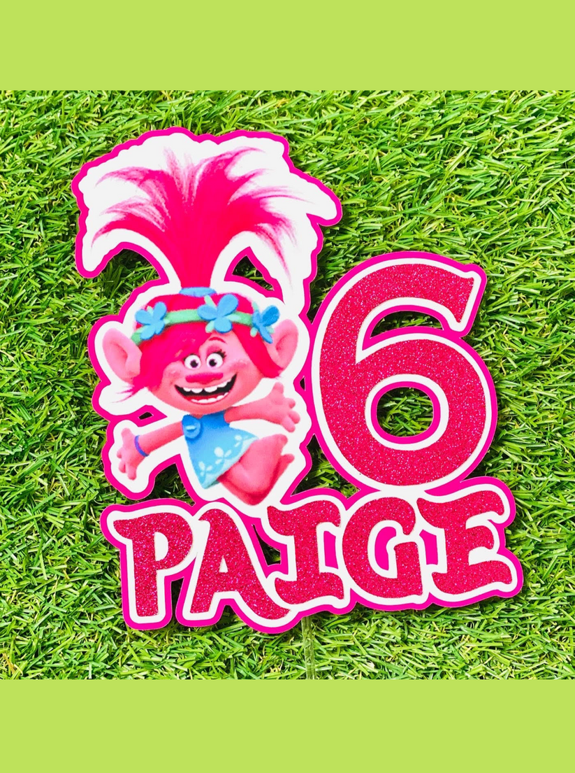 Trolls Poppy Personalised Glitter Cake Topper – Blissful Toppers